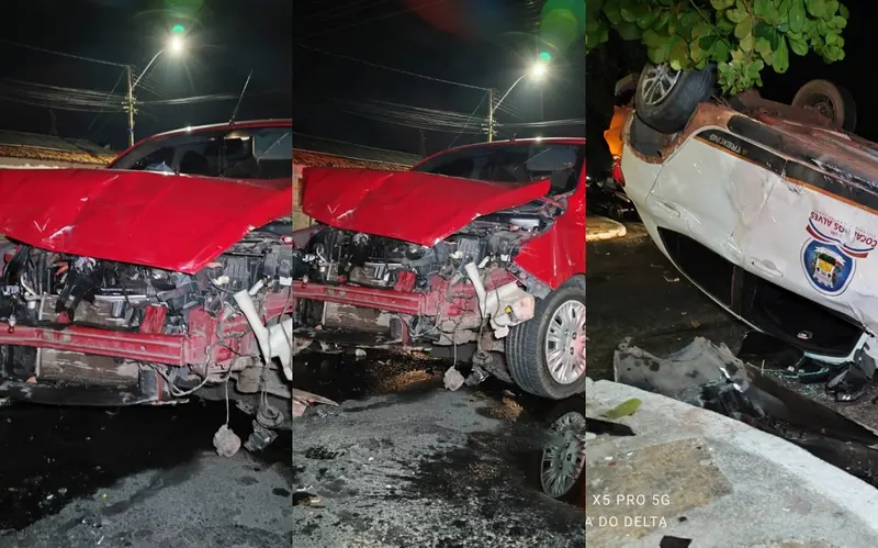 Veículo capota em acidente em Parnaíba e motorista foge após colisão ...